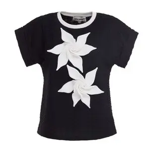 JULIA ALLERT Short Sleeve Top With Floral Detail - Black