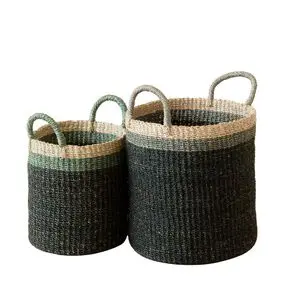 Likhâ Baskets With Handle, Set Of Two Floor Baskets - Black