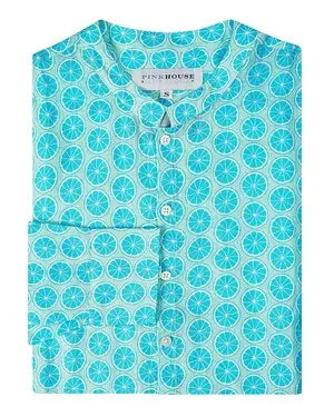 PINK HOUSE Linen Collarless Shirt Lime Slice