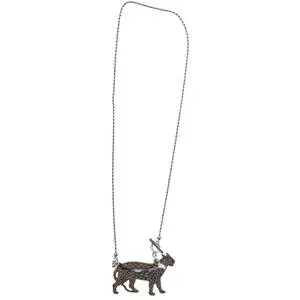 GEM KINGDOM Black / Silver Back To The Future Engraved Horn Panther Necklace - Black/silver