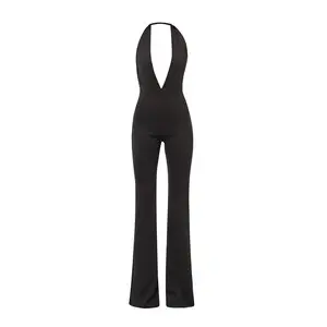 LIA ARAM Halterneck Flared Jumpsuit - Black