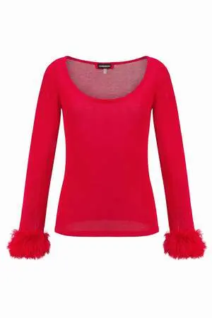ANDREEVA Knit Top With Handmade Knit Cuffs - Red