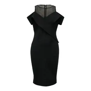 SMART AND JOY Bobycon Sleeveless Structured Bardot Dress - Black