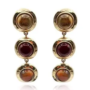 MICHAEL NASH JEWELRY Gold / Brown / Neutrals Violetta Three Stone Carnelian And Amber Resin Pierced Earrings - Gold/brown
