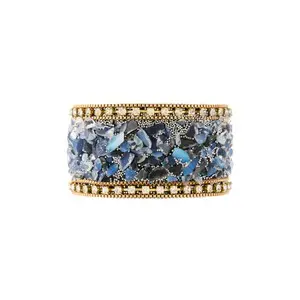 Saachi Gravel Beaded Bracelet With Stone Accents And Chains - Blue
