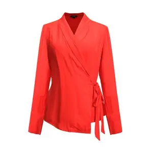 SMART AND JOY Warp Long Sleeves Blouse - Red