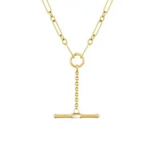 DINNY HALL White / Gold Mother Of Pearl Gold Lariat T-bar Necklace - White/gold