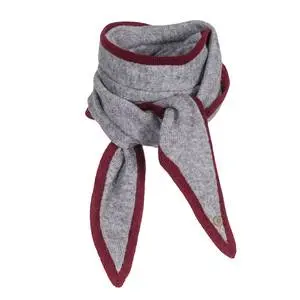 TIRILLM Ayla Small Neck Scarf In Soft Pure Cashmere, Melange With Burgundy Trimming - Grey