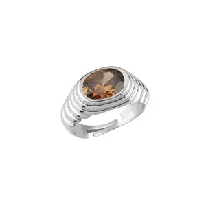 LINYA JEWELLERY Lyra Oval Brown Crystal Stone Little Finger Knight Ring - Silver