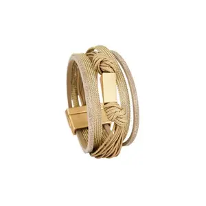 Saachi Rectangle Charm Cord Taupe Bracelet - Brown