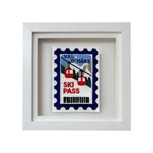 LILLY LOVES Val D'isere Embroidered Postcard Artwork - Blue