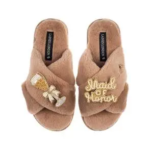 LAINES LONDON Embellished Faux Fur Slippers - Brown