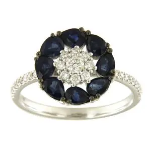 ARTISAN White / Blue Natural Blue Sapphire & Diamond Floral Ring In 18k White Gold - White/blue