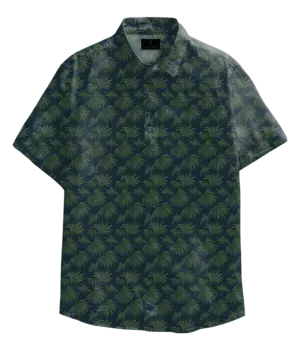 VUSTRA Navy Palm Leaves Button-down Shirt - Blue