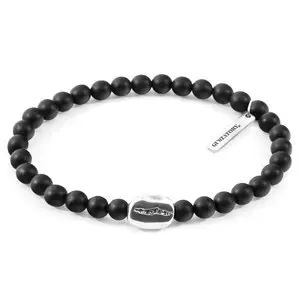 ANCHOR & CREW Agate Gustatory Coffee Bean Silver & Stone Bracelet - Black