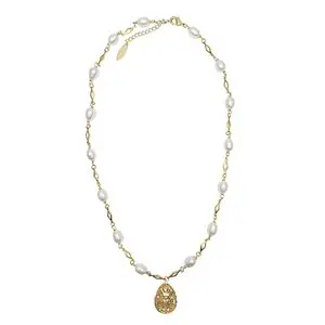 FARRA Freshwater Pearls With Insect Pendant Necklace - White