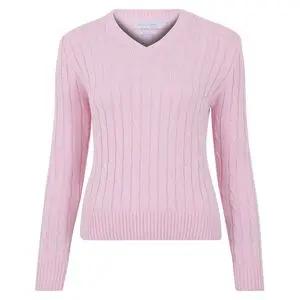 PAUL JAMES KNITWEAR Ladies Cotton Talulah Cable V Neck Jumper - Pink