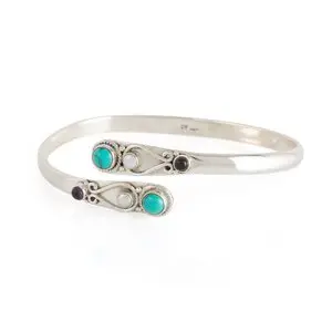 CHARLOTTE'S WEB JEWELLERY Sarisha Spirit Adjustable Bangle Turquoise, Pearl & Amethyst - Silver