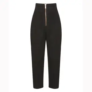 F.J.K BY FARAH KADHIMI Frida The High Sculpted Waist Trousers With Golden Zip - Black
