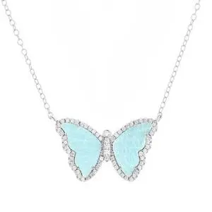 KAMARIA Amazonite Butterfly Necklace With Crystals - Silver