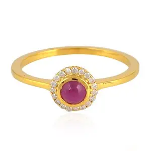 ARTISAN White / Gold / Yellow Ruby Cabochon And Diamond Halo Ring In 18k Yellow Gold - White/gold/yellow