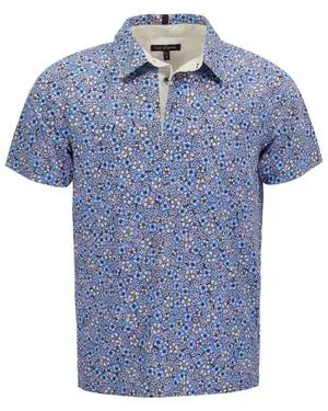 LORDS OF HARLECH Pietro Floral Field Knit Polo - Blue