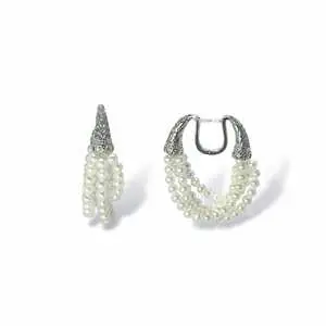 NINEMOO Layered Pearl Horn Hoop Earrings - Silver