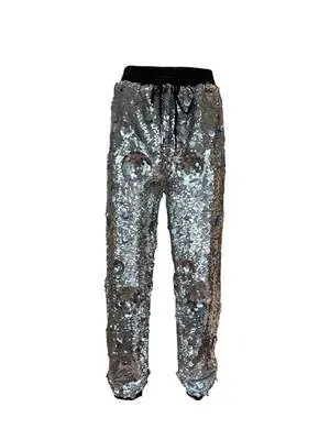 ANY OLD IRON Black / Silver Petal To The Metal Sequin Joggers - Black/silver