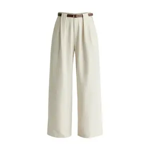PAISIE Belted Wide Leg Trousers With Box Pleats - Black
