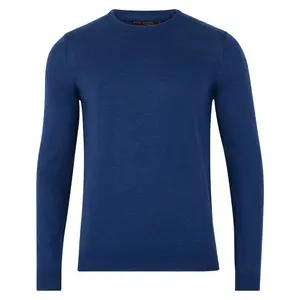 PAUL JAMES KNITWEAR Extra Fine Merino Wool Calington Crew Neck Jumper Indigo - Blue
