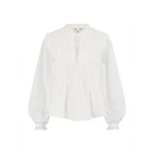 YUMI Pleated Cotton Bib Shirt - White