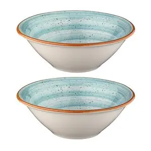 Turgla Home Aqua Round Porcelain Bowl Set Of Two - Blue