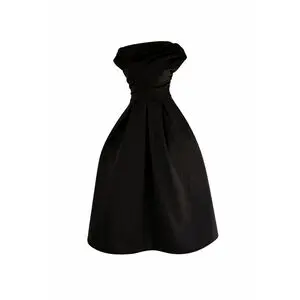 GIRL IN MIND Betty Asymmetric Neckline Midi Dress - Black