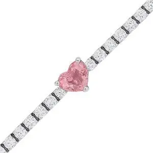 MAISON DE GALA Tennis Bracelet With Heart-shaped Stone And Crystals - Silver