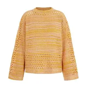CARA & THE SKY Gala Recycled Cotton Mix Crochet Wide Sleeve Jumper - Orange