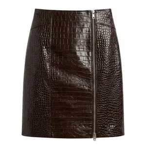 HARMAIN LEATHERS LTD The Mock-croc Leather Mini Skirt – Espresso