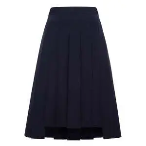 FEMPONIQ High-waisted Pleated Midi Skirt With Asymmetric Slits Navy - Blue