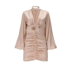 LITA COUTURE Ruched Mini Dress In Pink Satin - Orange