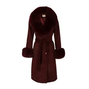 SANTINNI Marlene Cashmere & Wool Coat With Faux Fur Detailing - Red