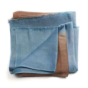 STUDIO VARIOUSLY Mahogany Sky Blue Ombre Linen Silk Handloom Scarf - Brown