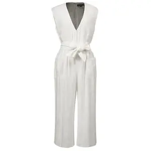 SMART AND JOY V-neckline Patch Pocket Jumpsuit - White