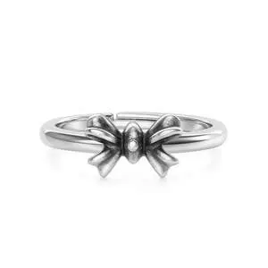 UNALOE Adjustable Bow Ring In Sterling Symbol Of Grace And Emotional Connection - Silver