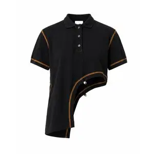 GAO REPUBLIC Asymmetric Draped Polo Shirt With Contrast Stitching