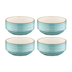 Turgla Home Aqua Round Porcelain Stacking Bowl, Set Of Four - Blue