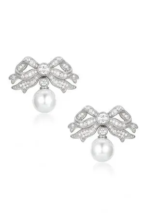 SANTINNI Sissi Bow & Pearl Drop Earrings - Silver