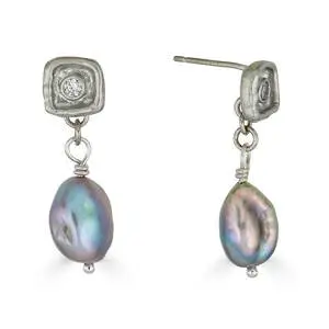LONI PAUL JEWELRY Gray Keshi Pearl Drop Earrings - Silver
