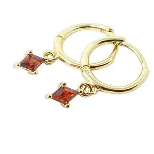 HARFI Gold / Red Garnet January Birthstone Delicate Dangle Hoops - Gold/red