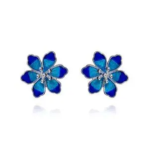 FAR EAST JEWELRY Blue / Silver Handcrafted Silver & Enamel Spring Fairy Earrings - Blue/silver