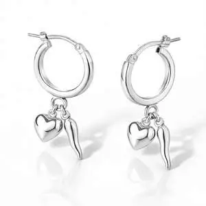 UNALOE Hoop Earrings In Sterling – Heart & Horn Charms - Silver