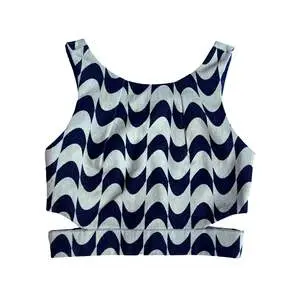 L2R THE LABEL Printed Side Cut-outs Denim Top